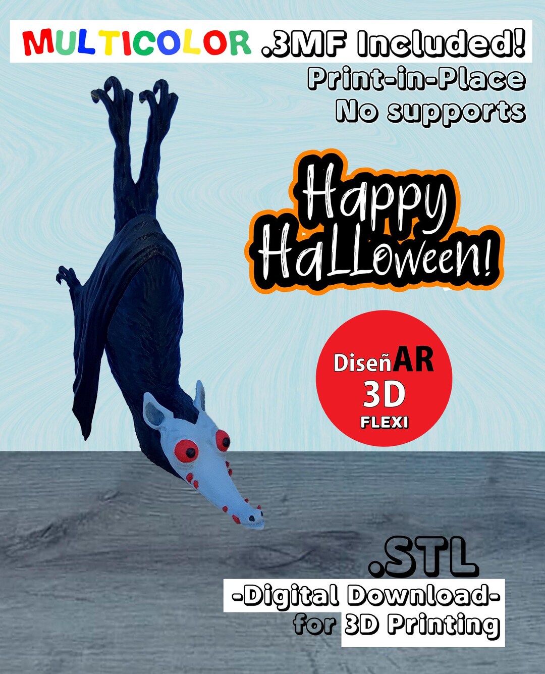 Flexi Bat – Halloween Edition – STL File for 3D Printing – .3MF ...