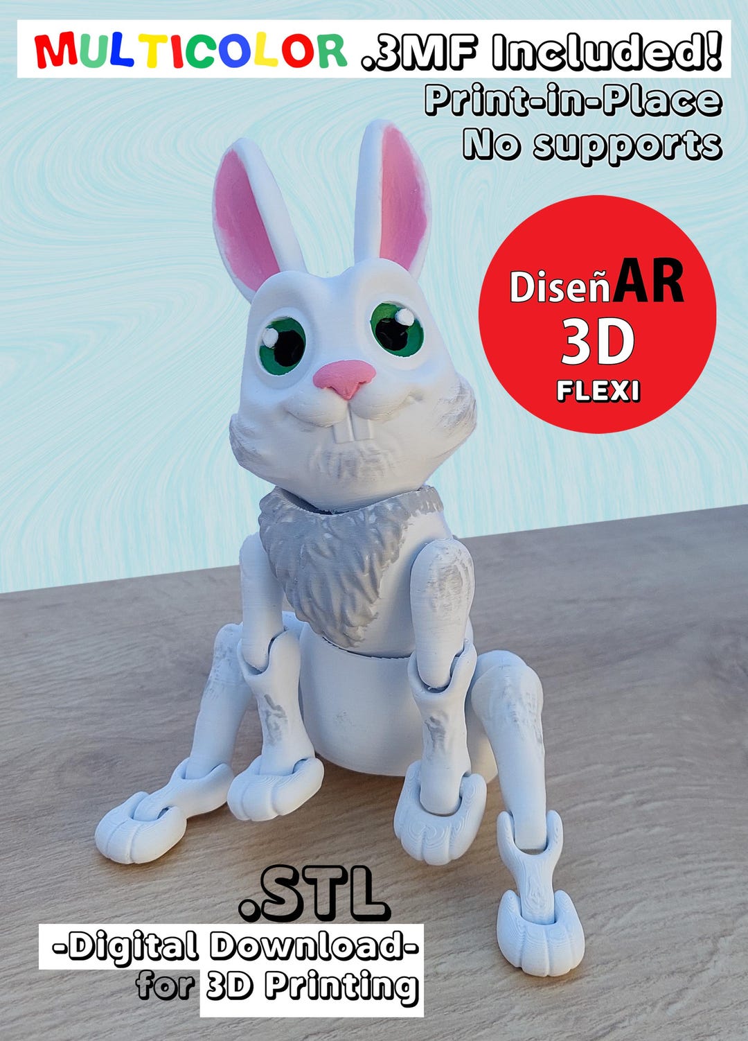 Rabbit STL File for 3D Printing, Articulated Llama Figure, 3mf Included ...