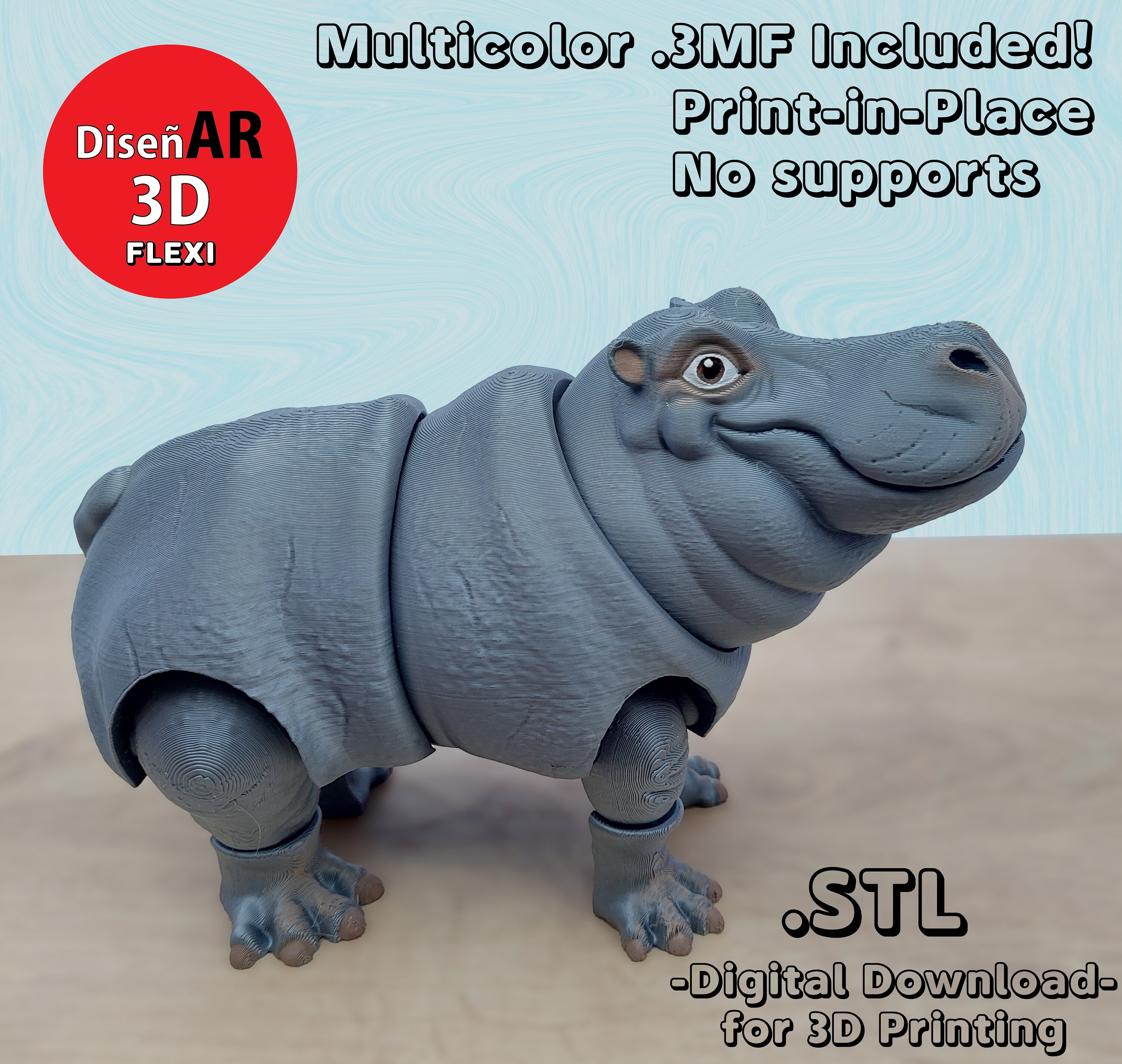 Hippopotamus STL File for 3d Printing, Articulated Hippopotamus Figure ...