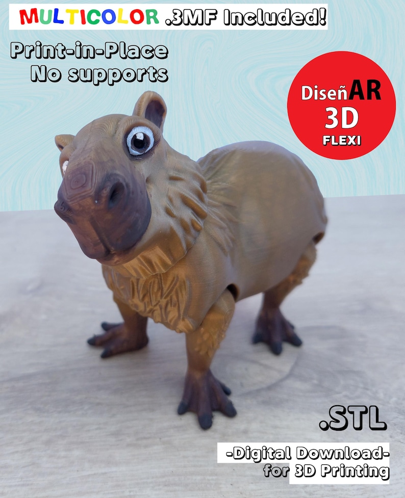 Capybara STL File for 3d Printing, Articulated Capybara Figure, 3mf ...