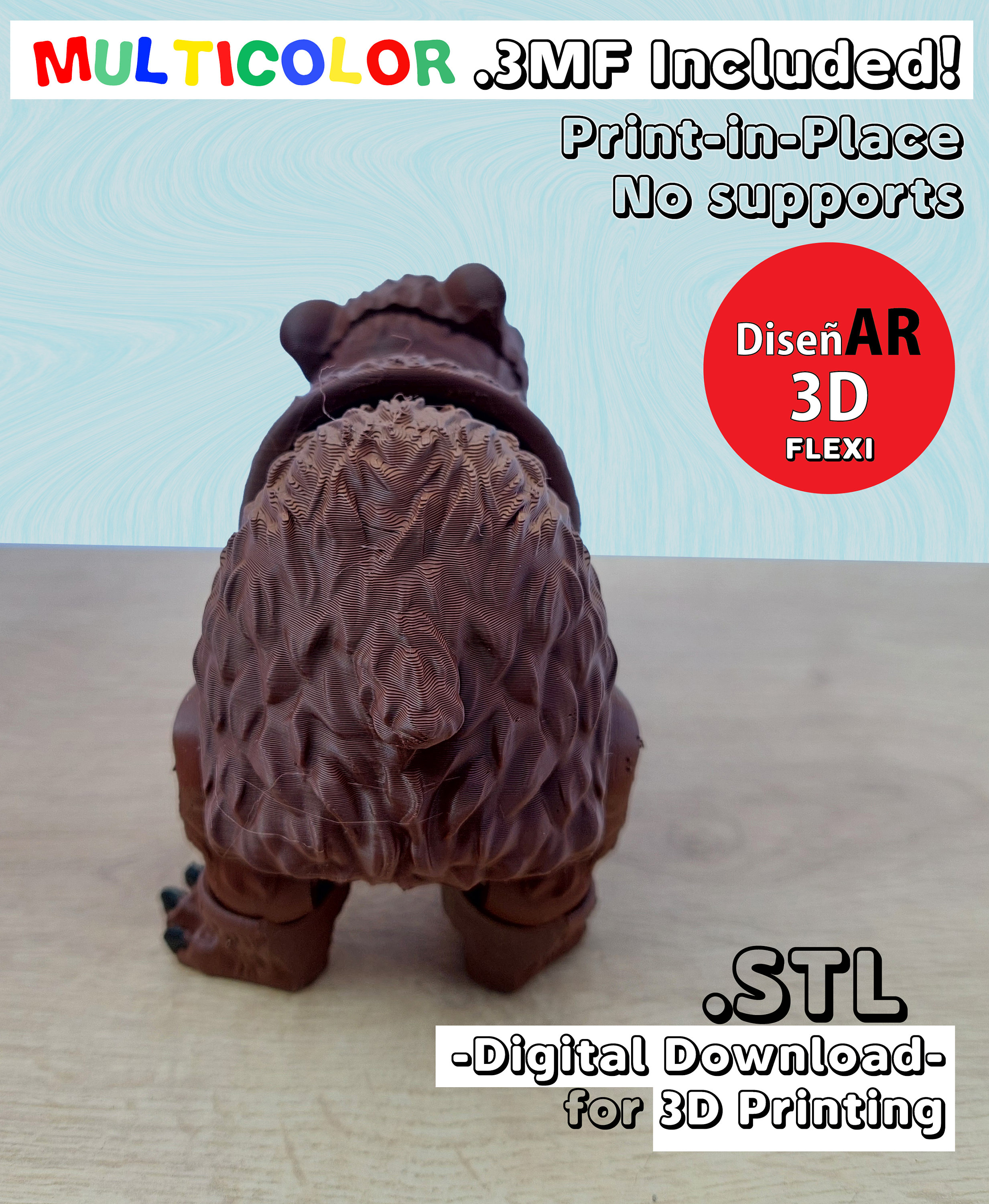 Bear STL File for 3d Printing, Articulated Bear Figure, 3mf Included - Etsy