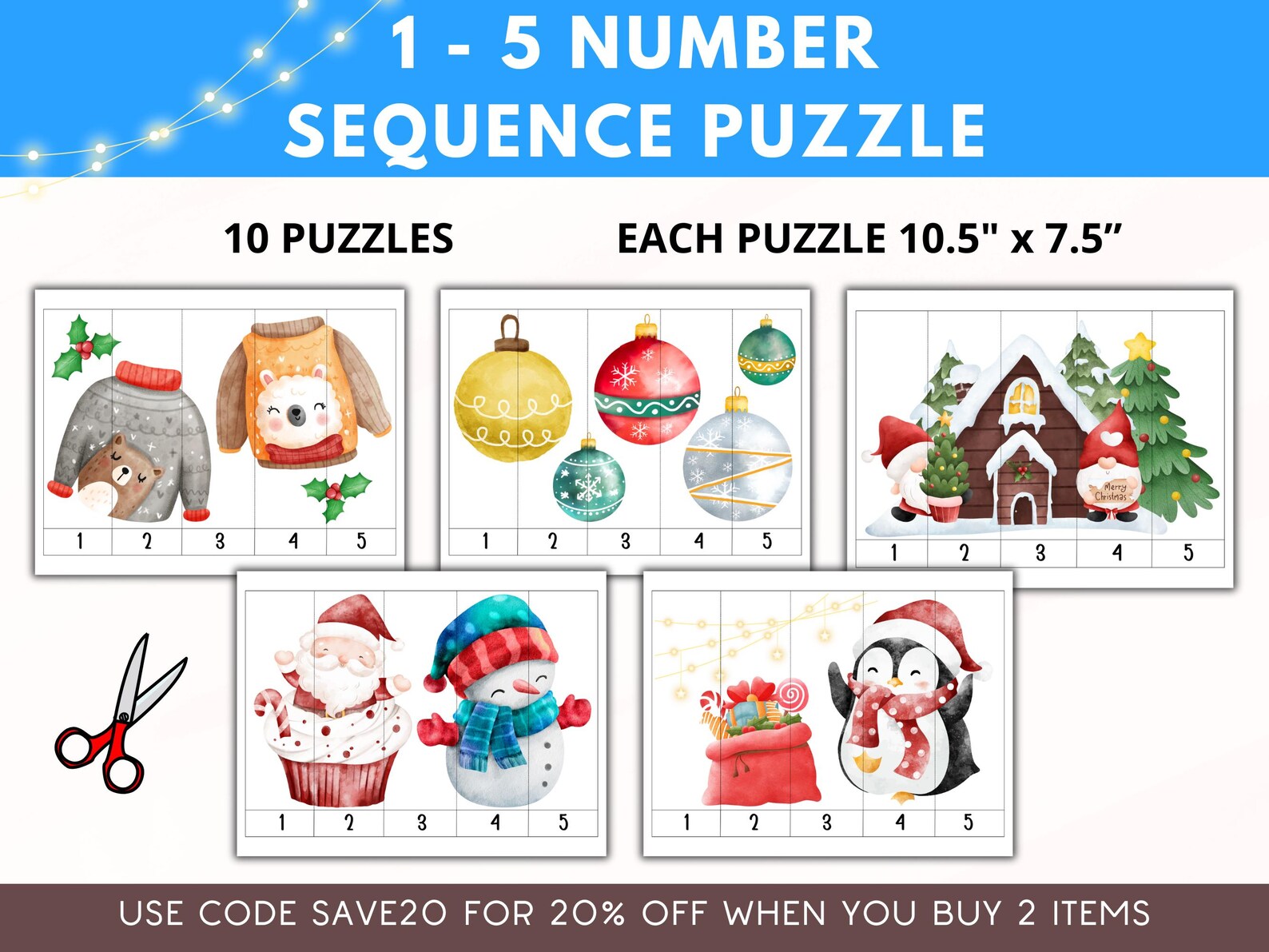 Christmas Number Puzzle Printable Holiday Preschool Counting Games ...