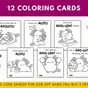 Axolotl Coloring Pages, Axolotl Valentine's Day Cards, Printable ...