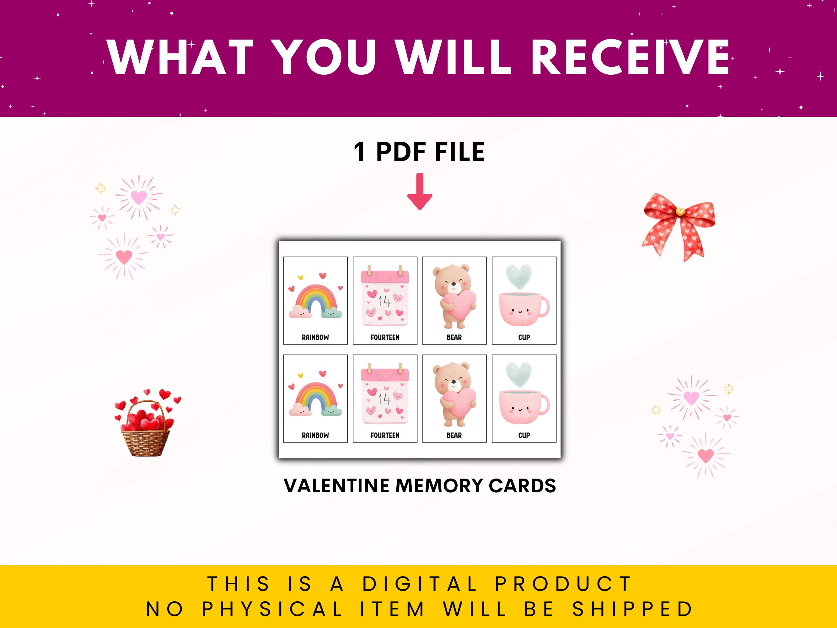Valentine Memory Game Printable Matching Cards Preschool Learning Brain ...