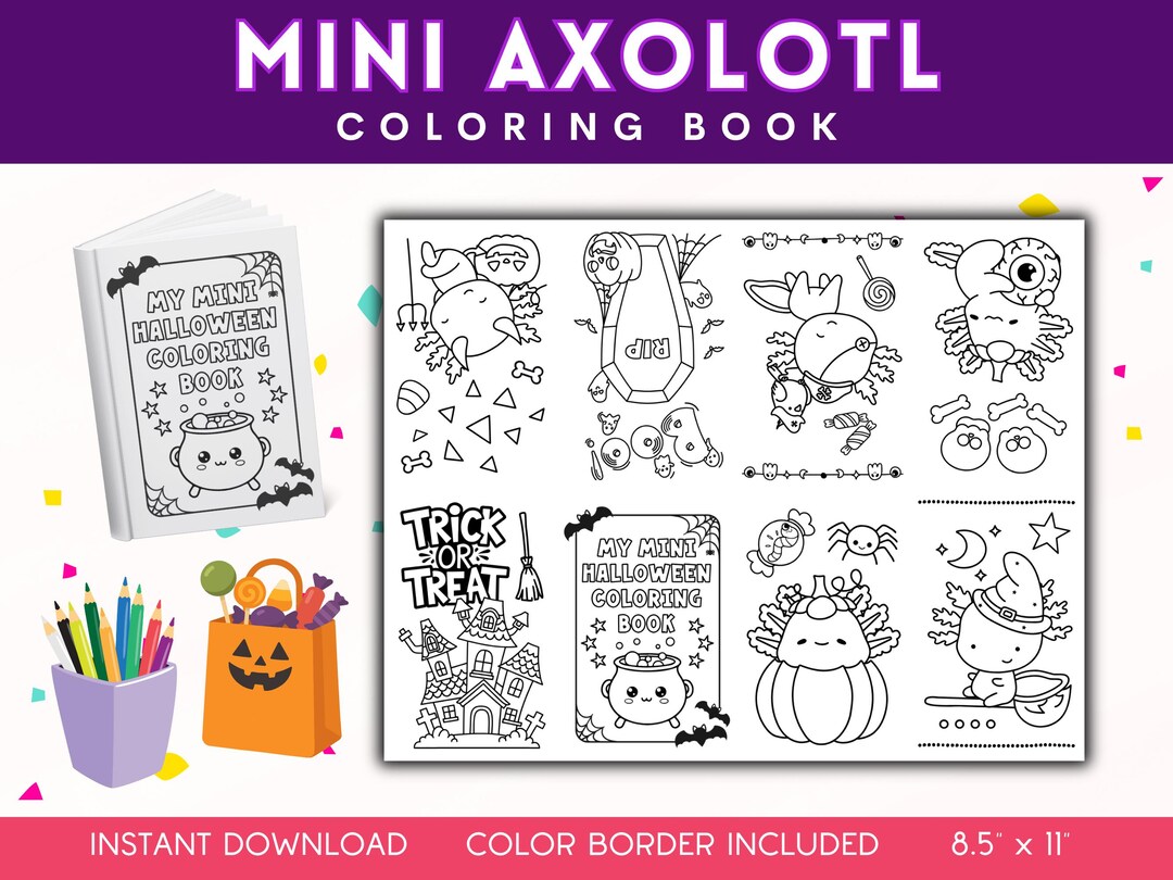 Halloween Mini Coloring Book Printable Axolotl Coloring Pages Fall ...