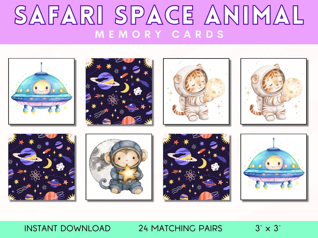 Memory Matching Game for Kids, Safari Animals Matching Cards, Space ...