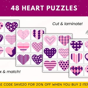 Printable Valentine's Day Activity, Matching Cards for Kids, Heart ...