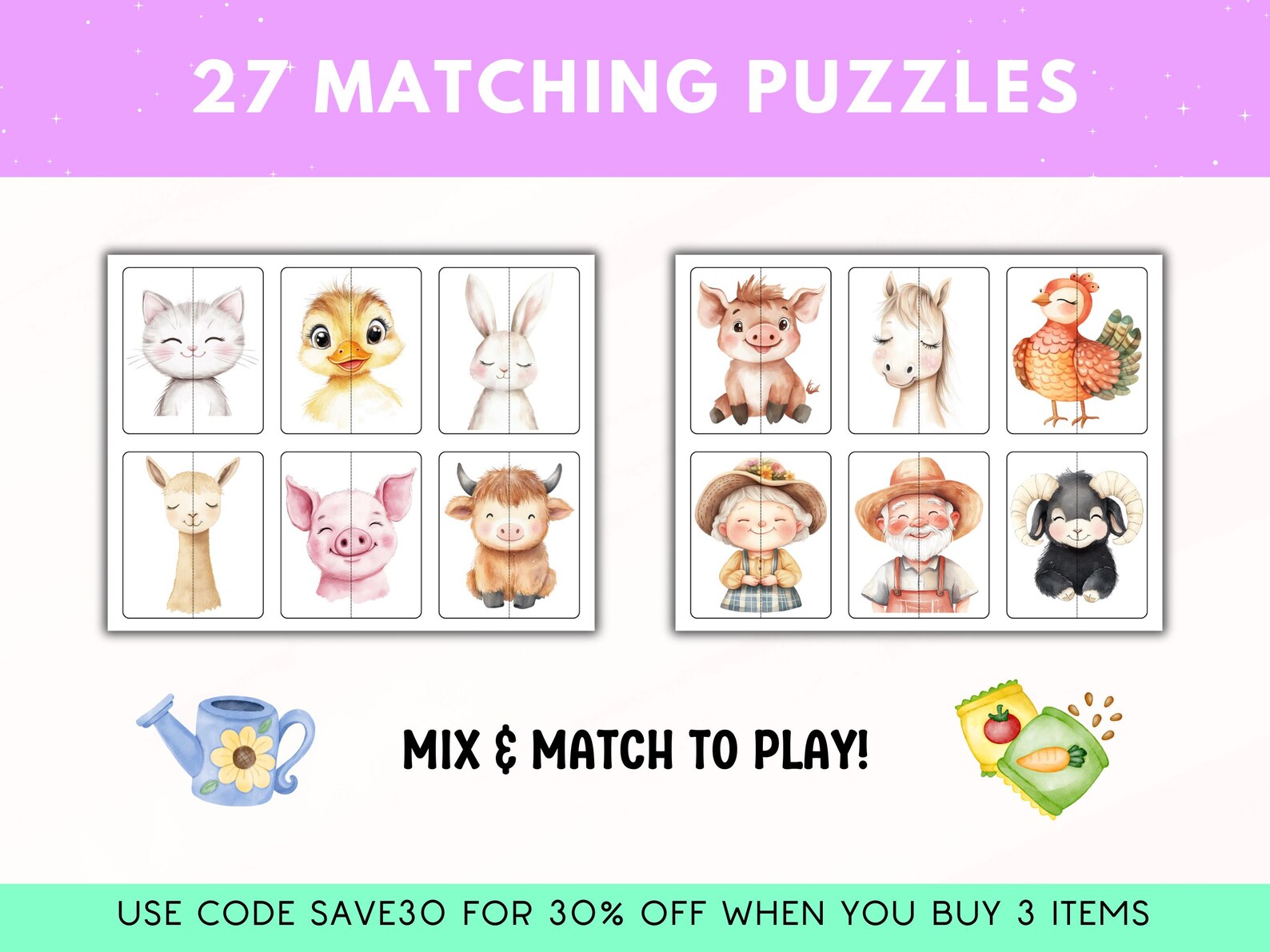 Farm Animal Matching Cards, Printable Kids Game, Preschool Learning ...