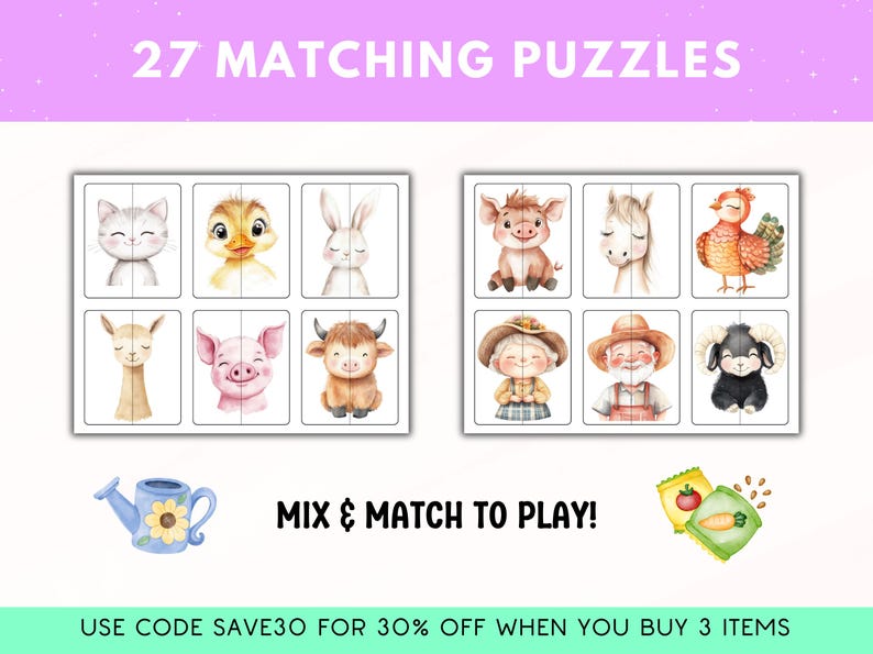 Farm Animal Matching Cards, Printable Kids Game, Preschool Learning ...
