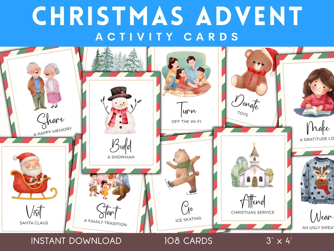 Christmas Advent Calendar Activity Cards Countdown to Xmas Printable ...
