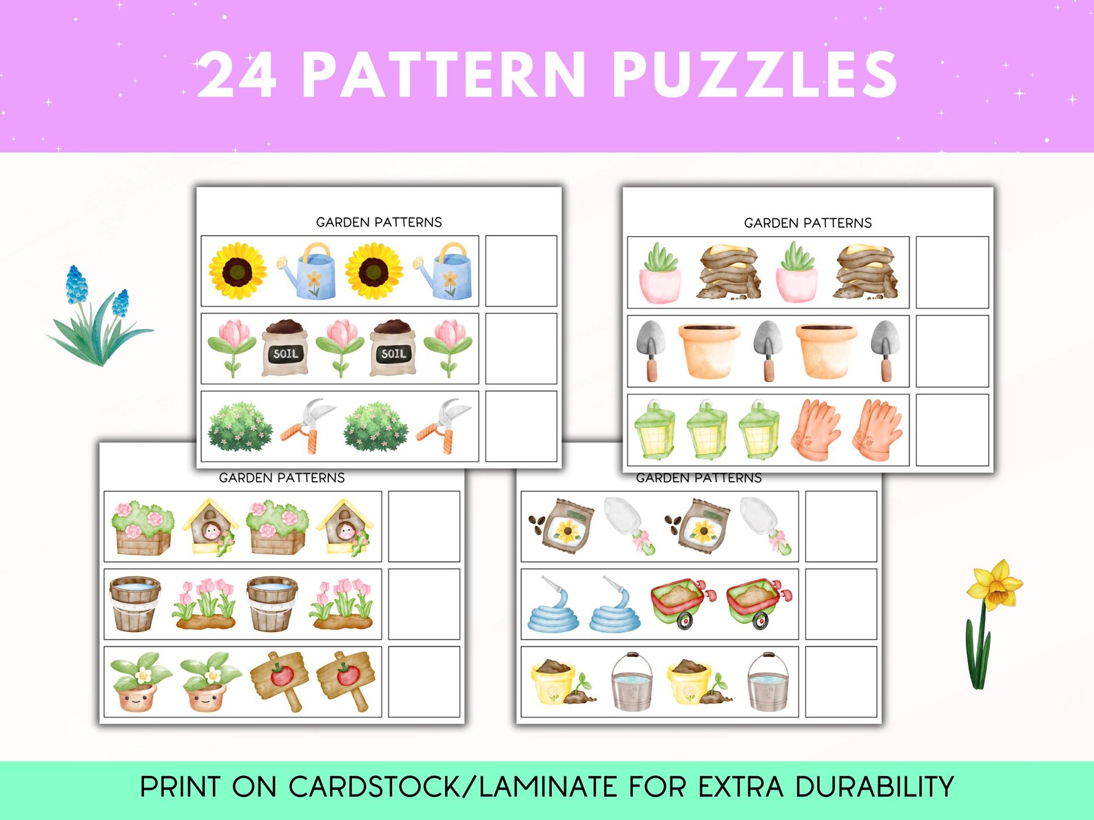 Garden Patterns, Preschool Worksheets, Printable Activity, Cut and ...