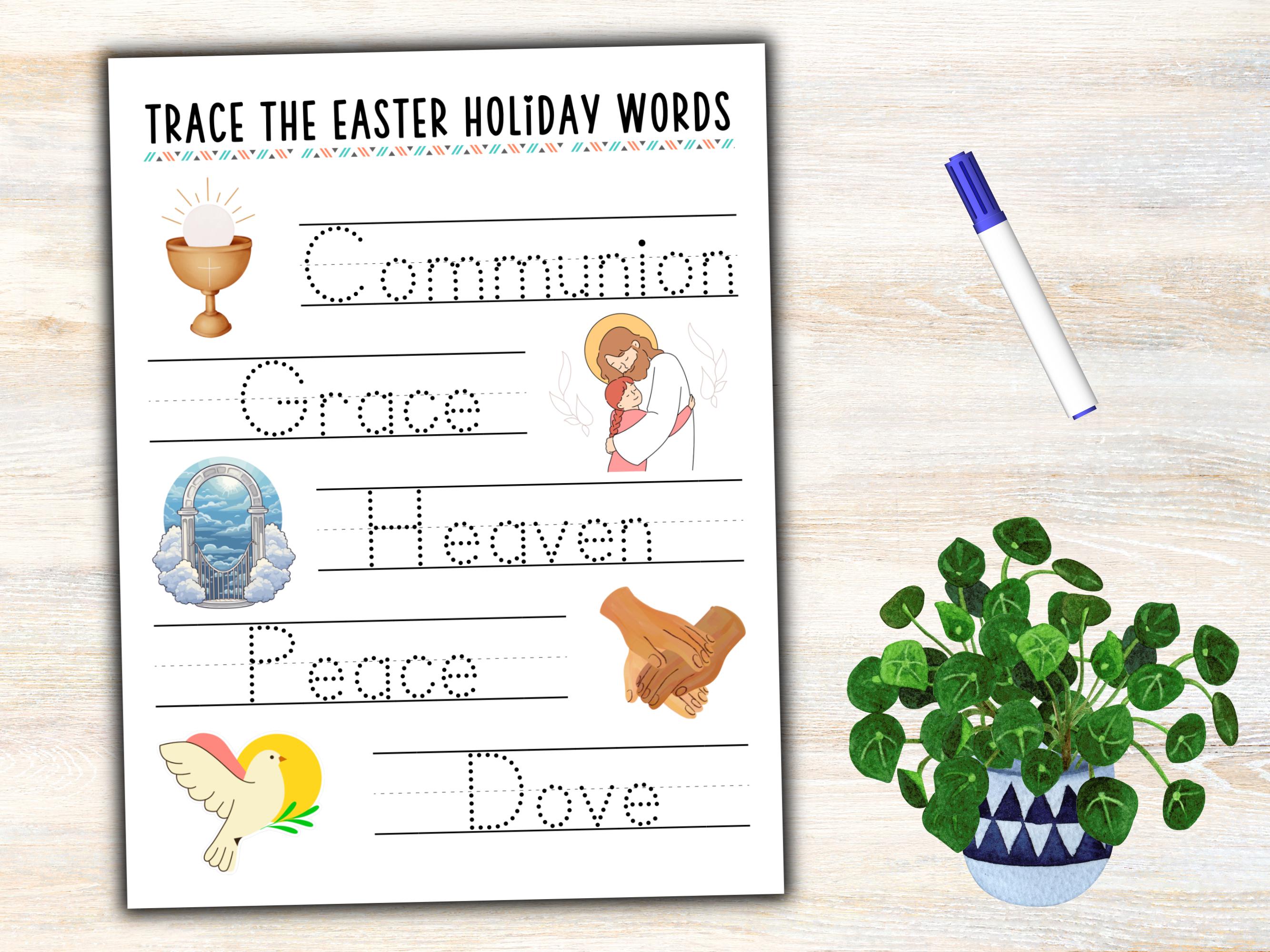 Christian Easter Word Tracing, Preschool Worksheets, Alphabet Letter ...