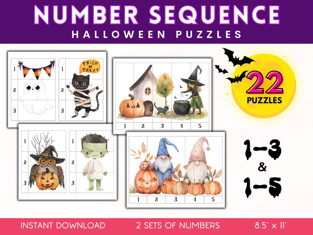 Halloween Number Puzzle Printable Preschool Counting Game Kids ...