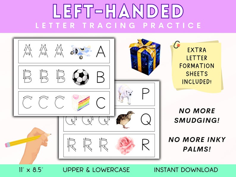 Hand Writing Practice Sheets for Kids, Left-handed Tracing Workbook ...