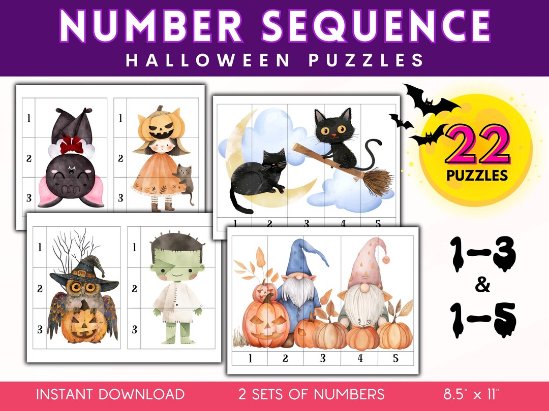 Number Sequence Puzzle Preschool Number Puzzle Count to 5 Halloween ...
