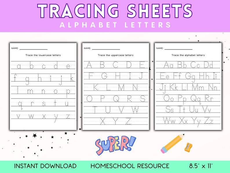 Alphabet and Letter Tracing Worksheets, Kids A-Z Tracing, Preschool ...
