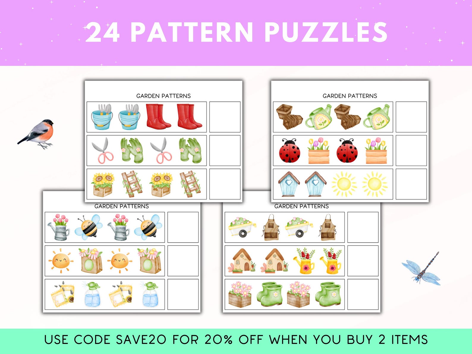 Garden Patterns, Preschool Worksheets, Printable Activity, Cut and ...