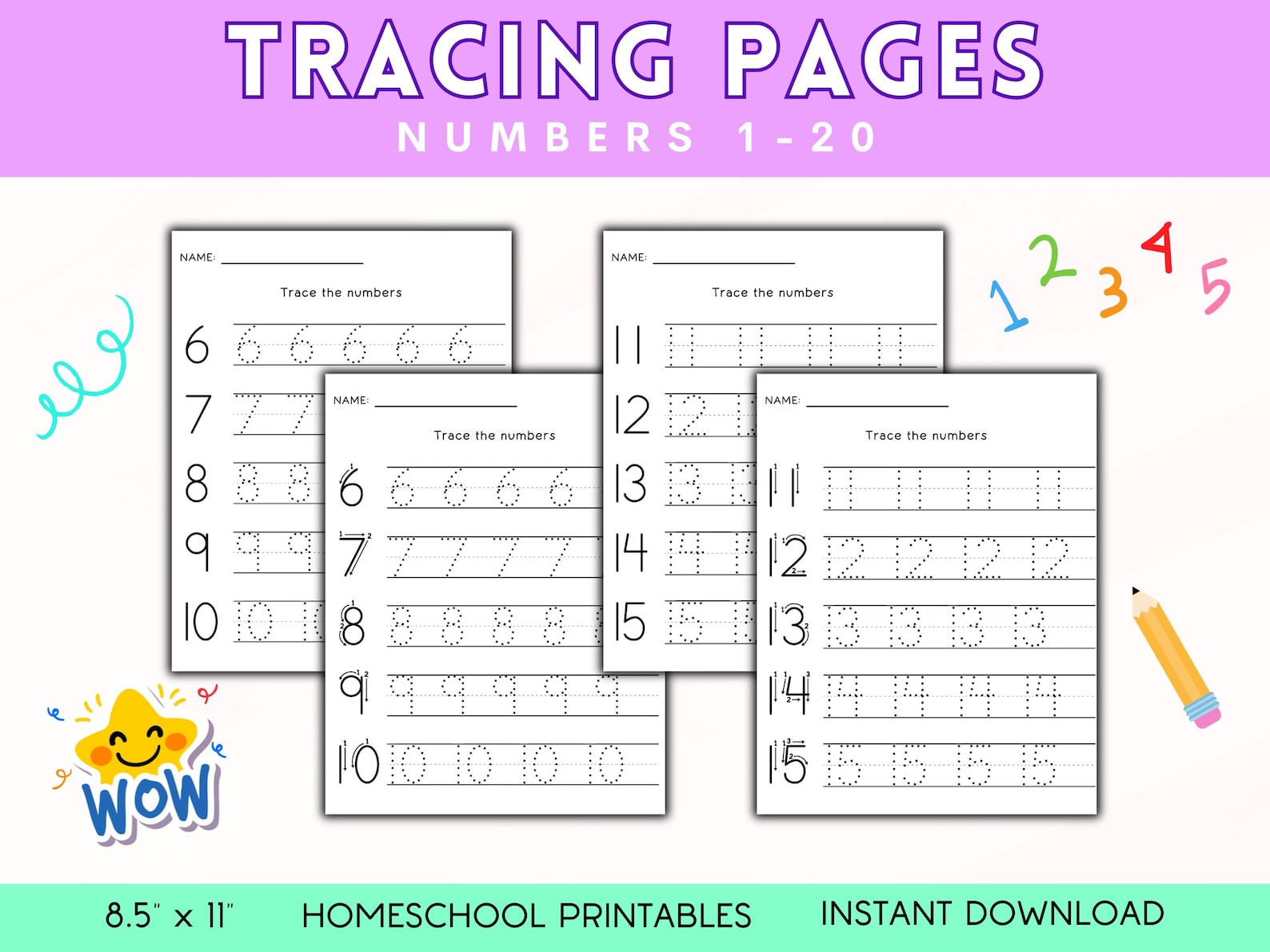 Tracing Worksheets for Preschool, Number Practice 1-20, Printable ...