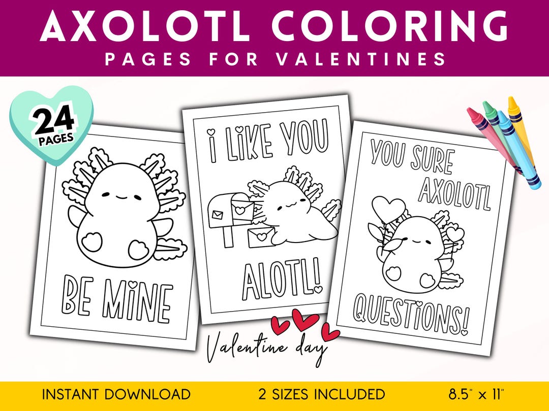 Axolotl Coloring Pages, Coloring Pages for Kids, Valentine Cards ...