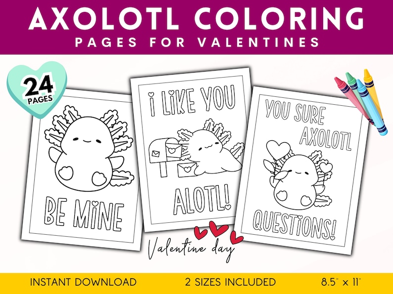 Axolotl Coloring Pages, Coloring Pages for Kids, Valentine Cards ...