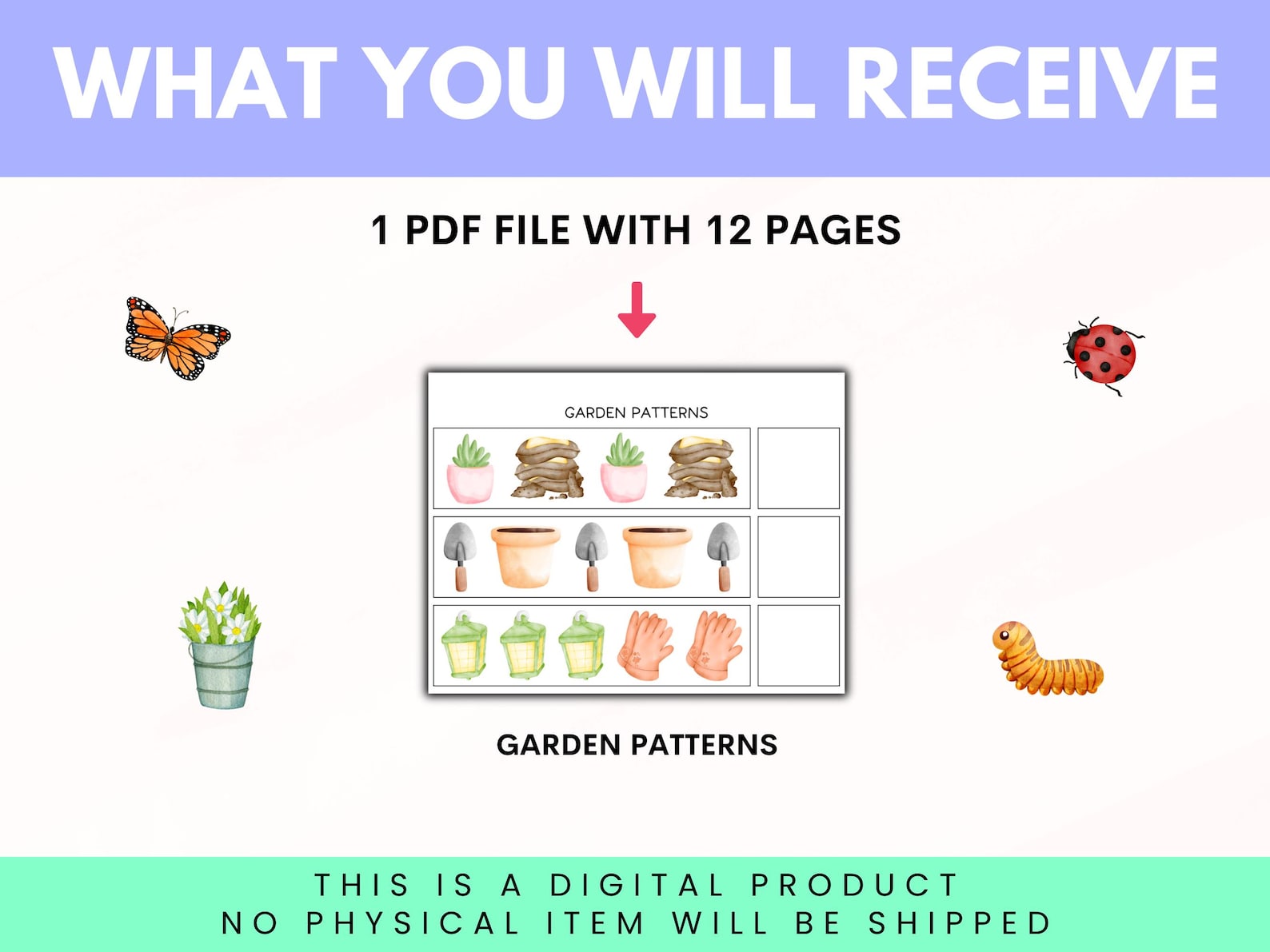 Garden Patterns, Preschool Worksheets, Printable Activity, Cut and ...