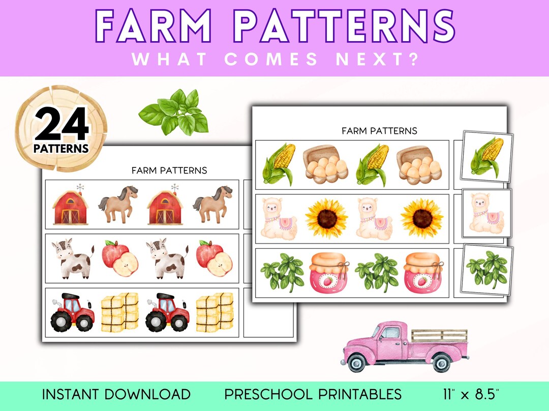 Farm Patterns, What Comes Next, Preschool Worksheets, Homeschool ...