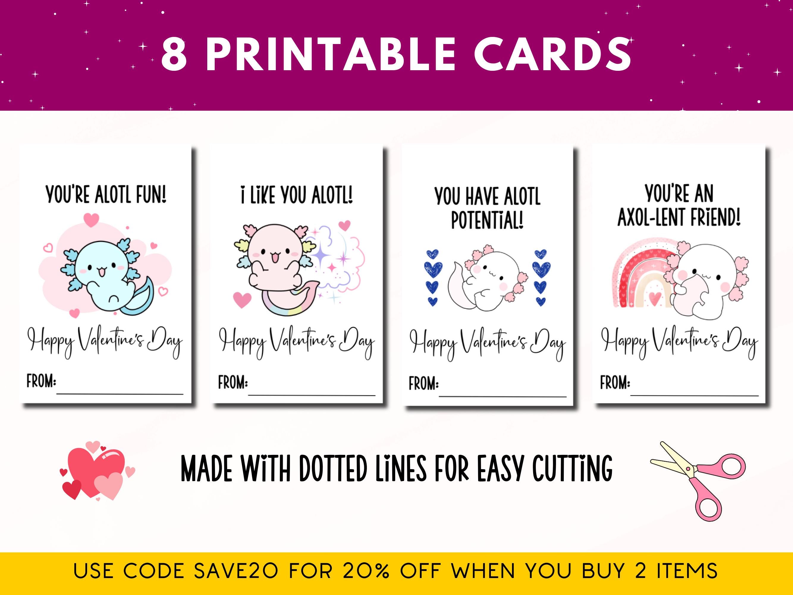 Axolotl Valentine's Day Cards, Classroom Exchange, Kids Party ...