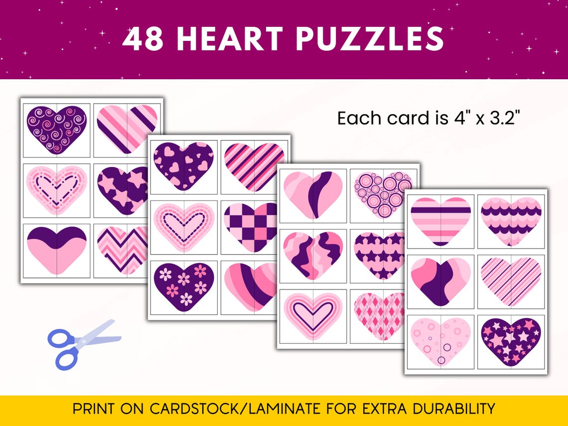 Printable Valentine's Day Activity, Matching Cards for Kids, Heart ...