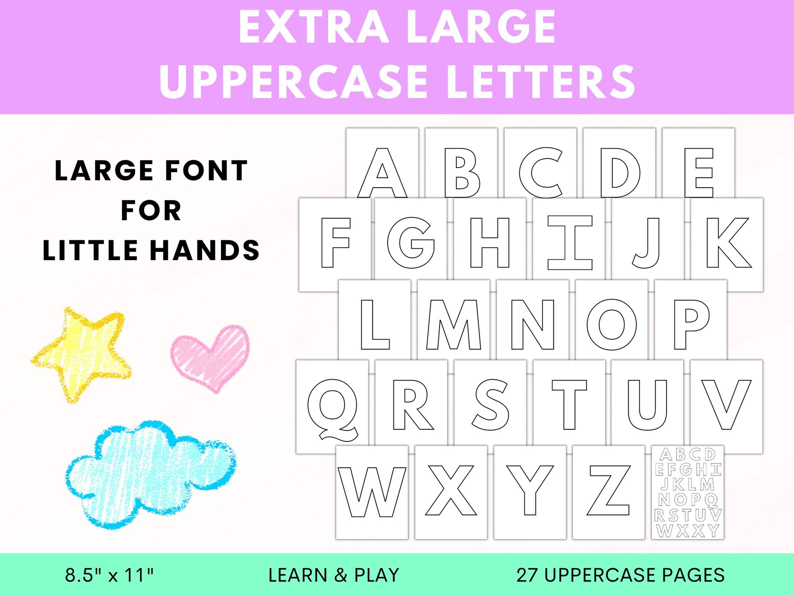 Alphabet Printable Large Coloring Toddlers Pre-k ABC Activity for Kids ...