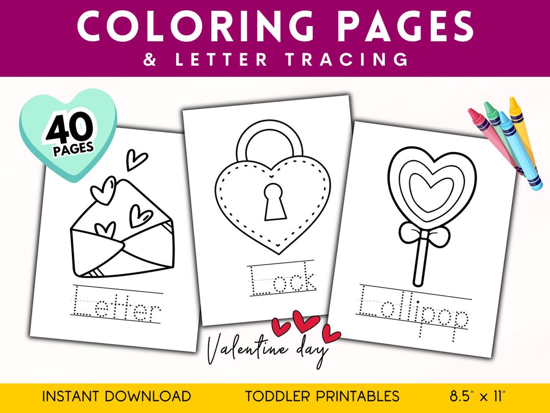 Valentine Coloring Pages for Kids, Letter Tracing Sheets for Toddlers ...