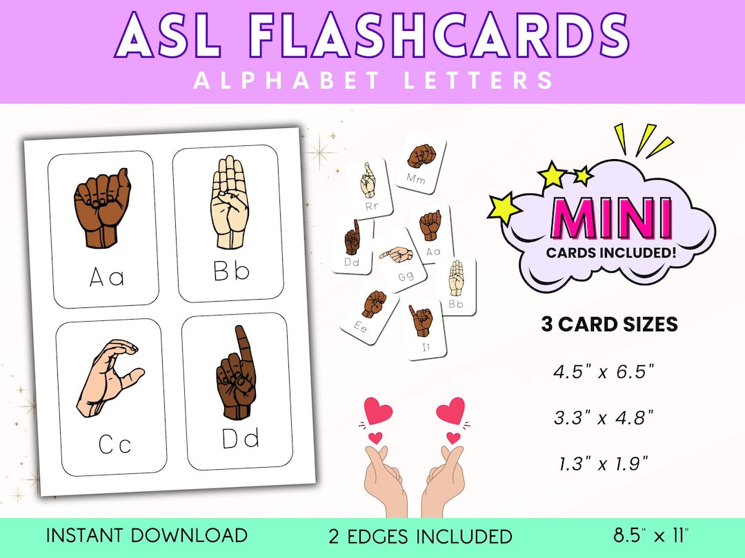 ASL Alphabet Flashcards, Printable Flashcard for Learning, Homeschool ...
