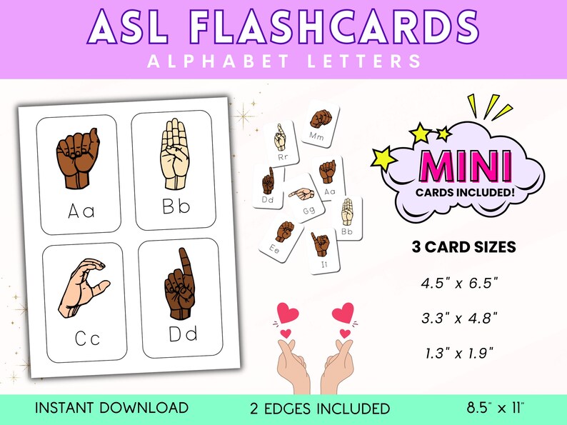 ASL Alphabet Flashcards, Printable Flashcard for Learning, Homeschool ...