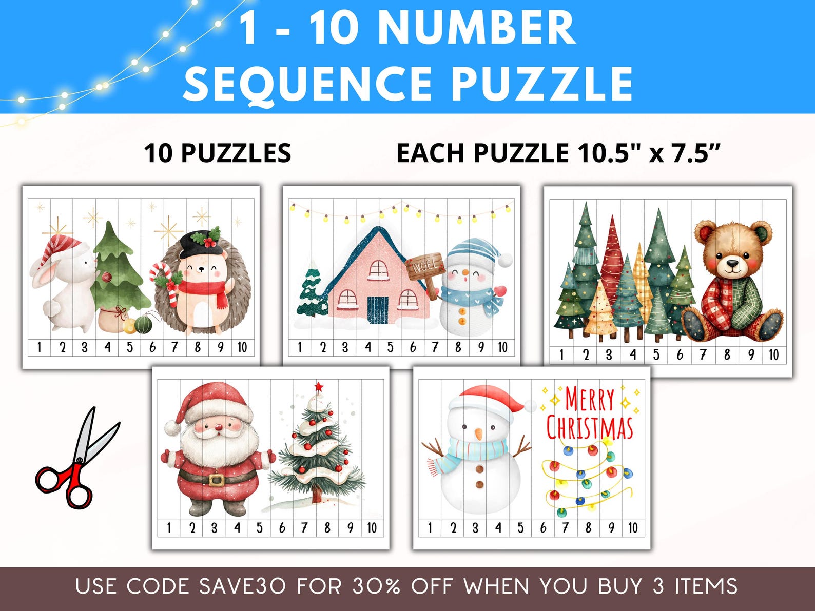 Christmas Number Puzzle Printable Holiday Preschool Counting Games ...