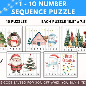 Christmas Number Puzzle Printable Holiday Preschool Counting Games ...