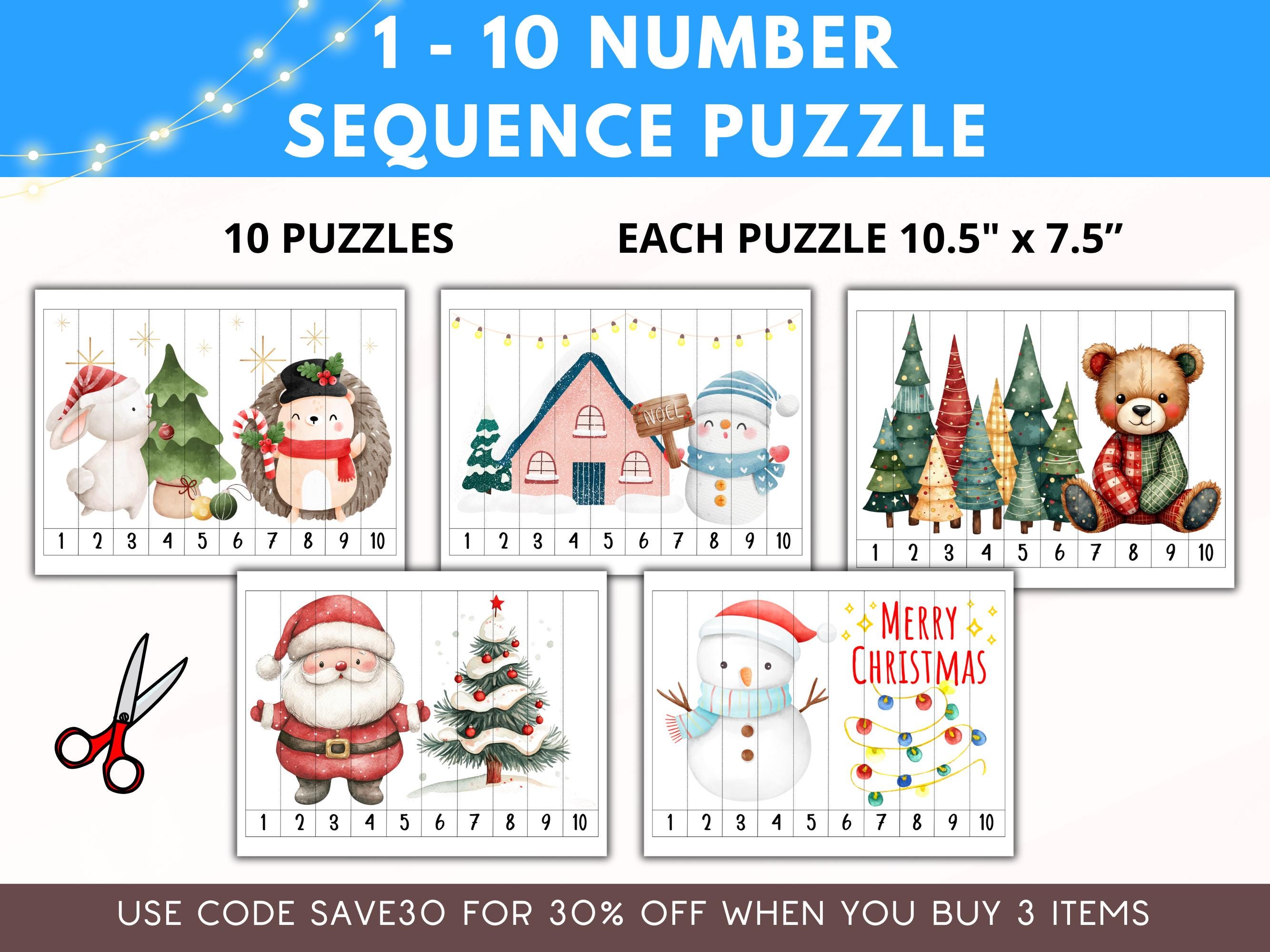 Christmas Number Puzzle Printable Holiday Preschool Counting Games ...