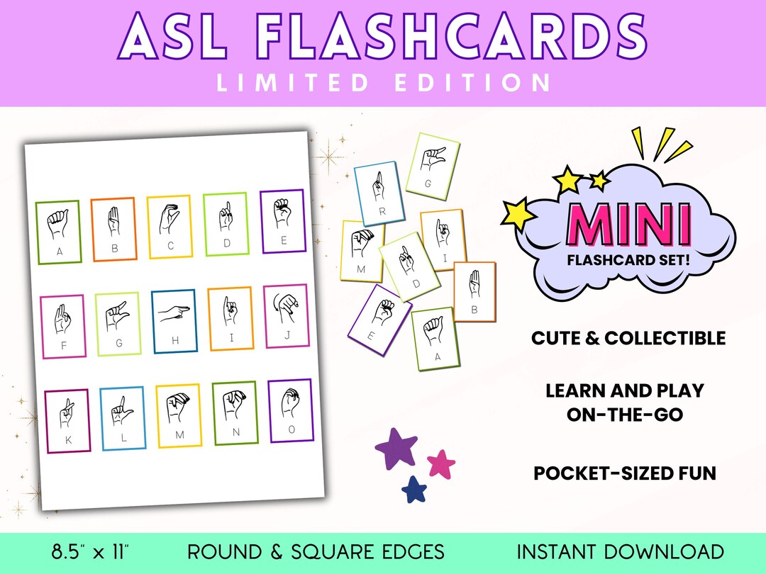 ASL Alphabet Printable, Sign Language Flash Cards, Fingerspelling for ...