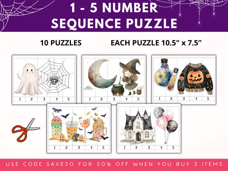 Preschool Number Puzzle Number Sequence Puzzle Count to 5 Halloween ...