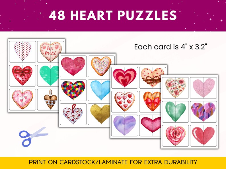 Valentine's Day Matching Game, Printable Puzzles for Kids, Heart ...