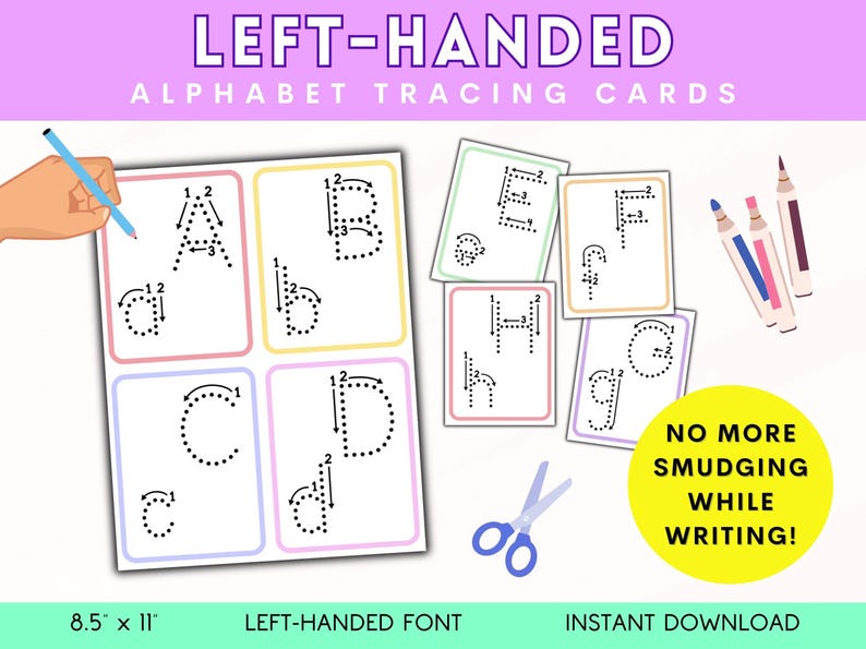 Letter Tracing Cards for Left-handed Kids, Printable Alphabet ...