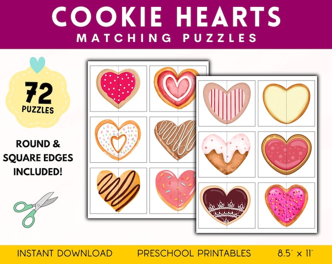 Printable Valentine's Day Activity, Matching Cards for Kids, Heart ...