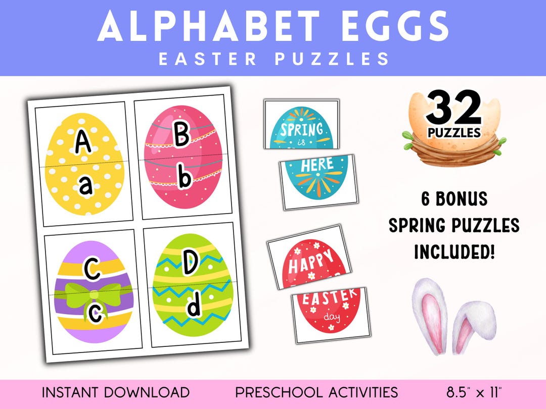 Easter Egg Puzzles, Alphabet Matching Cards, Printable Activity for ...