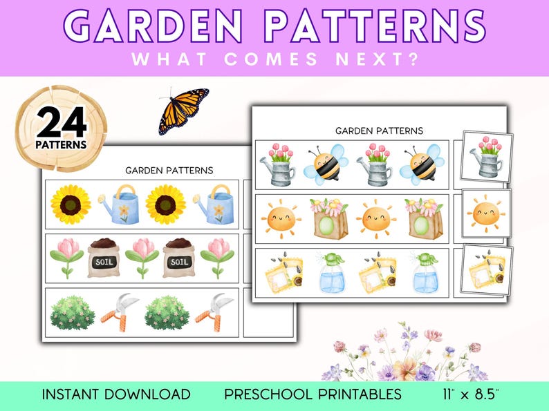 Garden Patterns, Preschool Worksheets, Printable Activity, Cut and ...