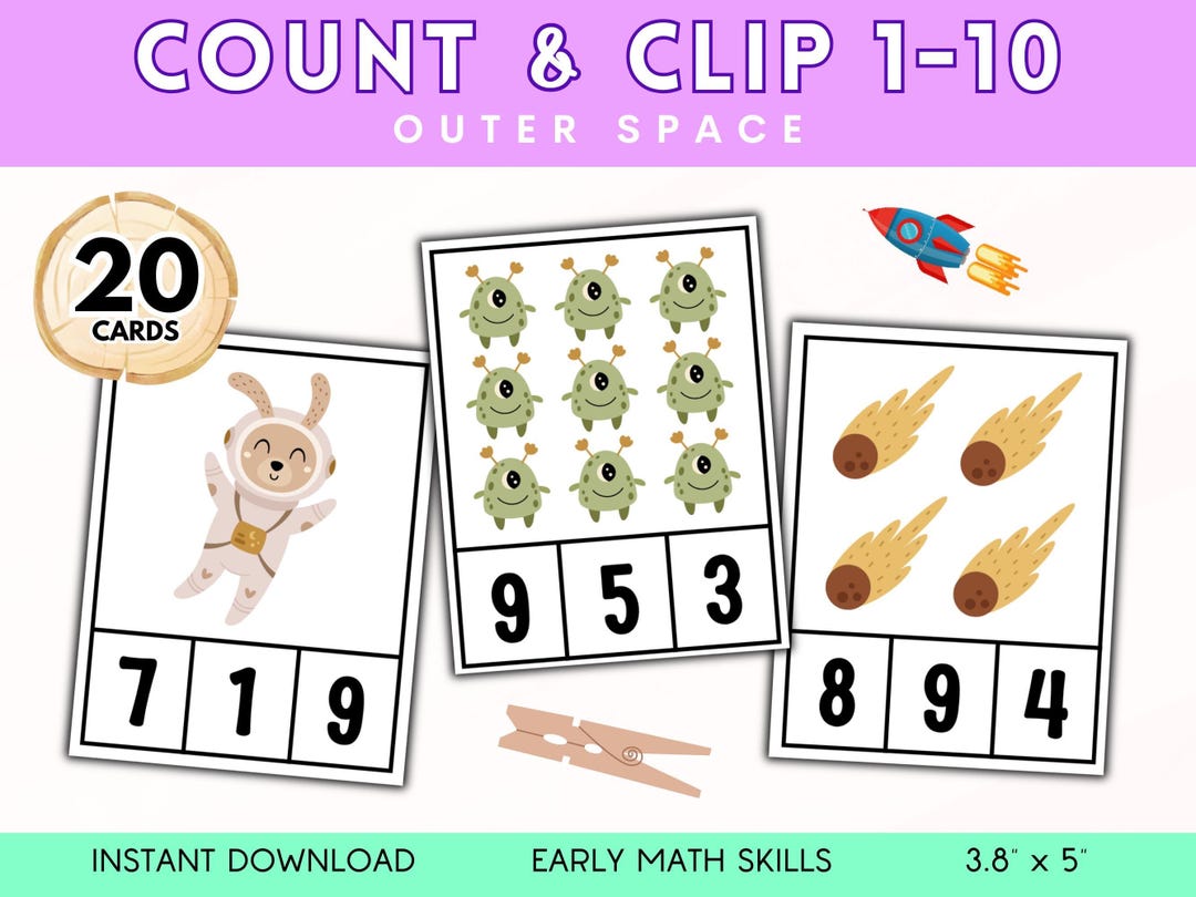 Outer Space Counting Clip Cards: Preschool Math Printable, Homeschool ...
