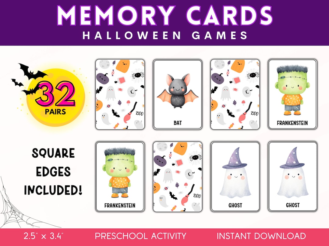 Halloween Memory Game Printable Matching Game Preschool Learning Brain ...