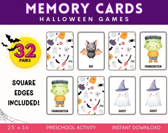 Halloween Memory Game Printable Matching Game Preschool Learning Brain ...