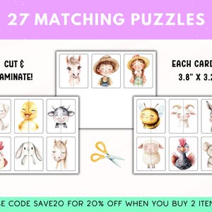 Farm Animal Matching Cards, Printable Kids Game, Preschool Learning ...