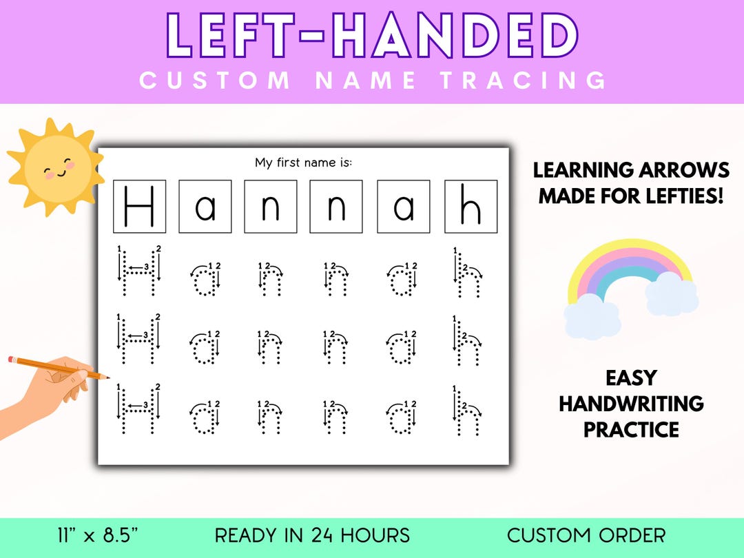 Personalized Handwriting Practice, Custom Name Tracing Sheet, Left ...