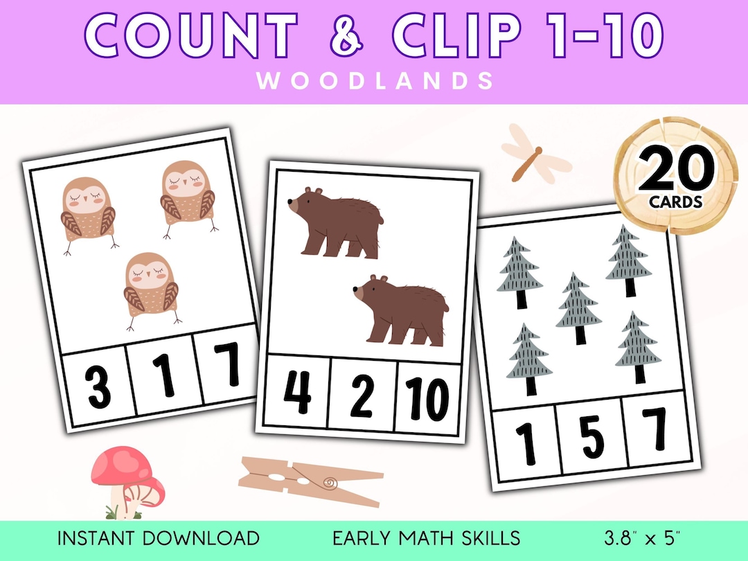 Woodlands Counting Cards, Count and Clip 1 to 10, Printable Flashcards ...