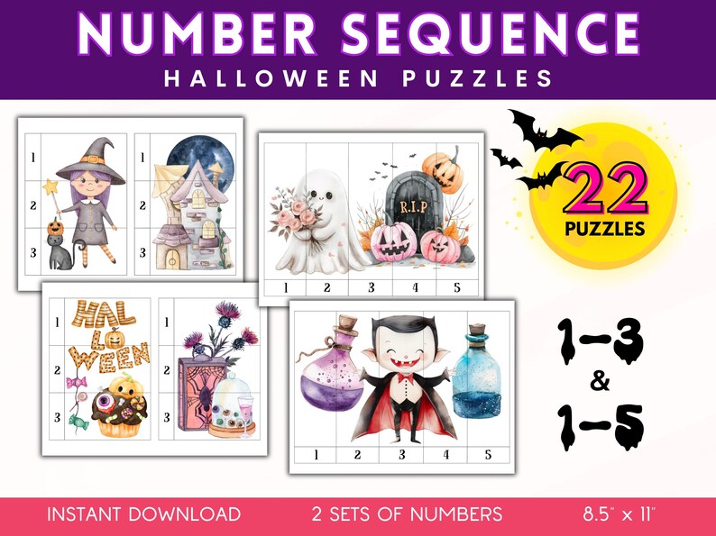 Preschool Number Puzzle Number Sequence Puzzle Count to 5 Halloween ...