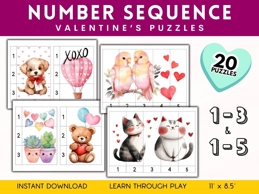 Valentine's Day Number Puzzle, Preschool Counting Activities, Learn to ...